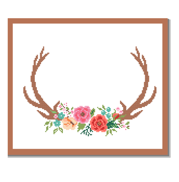 Modern Deer Cross Stitch Pattern cross stitch Floral Antler theme Deer ...