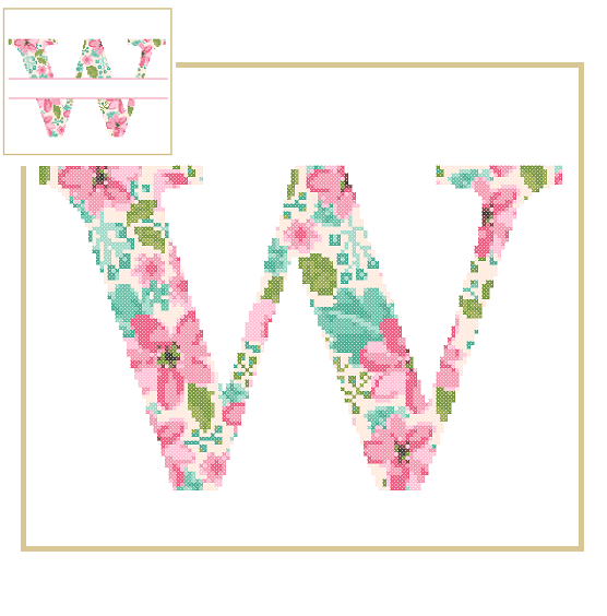Floral Monogram W Cross Stitch Pattern W Initial W Letter cross stitch ...